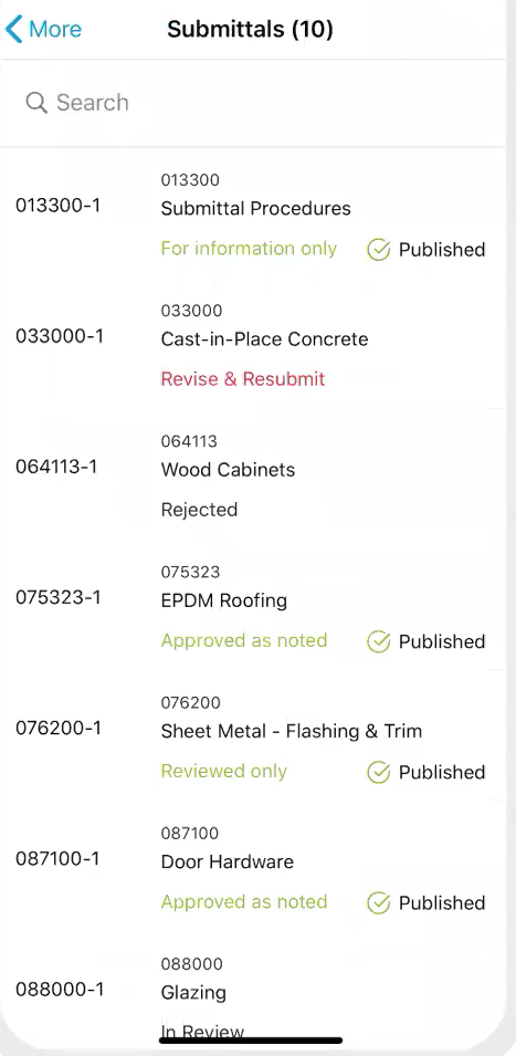 Mobile - Submittal Packages List View – PlanGrid